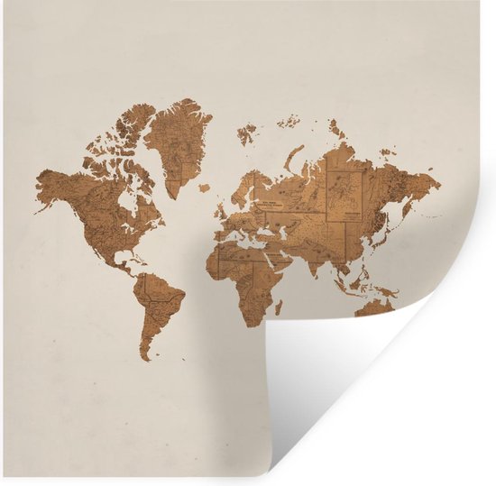 Muurstickers - Sticker Folie - Wereldkaart - Oud - Bruin - 100x100 cm - Plakfolie -... | bol