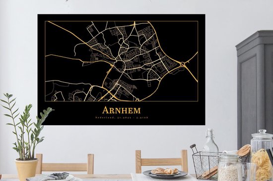 Muurstickers - Sticker Folie - Kaart - Arnhem - Zwart - Goud - 120x80 ...