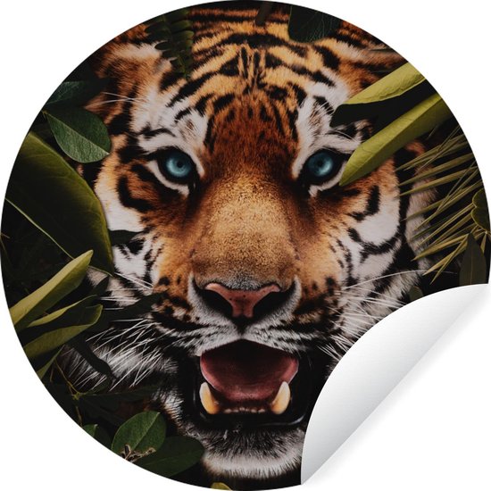 WallCircle - Muurstickers - Behangcirkel - Tijger - Jungle - Bladeren - 100x100 cm -... | bol