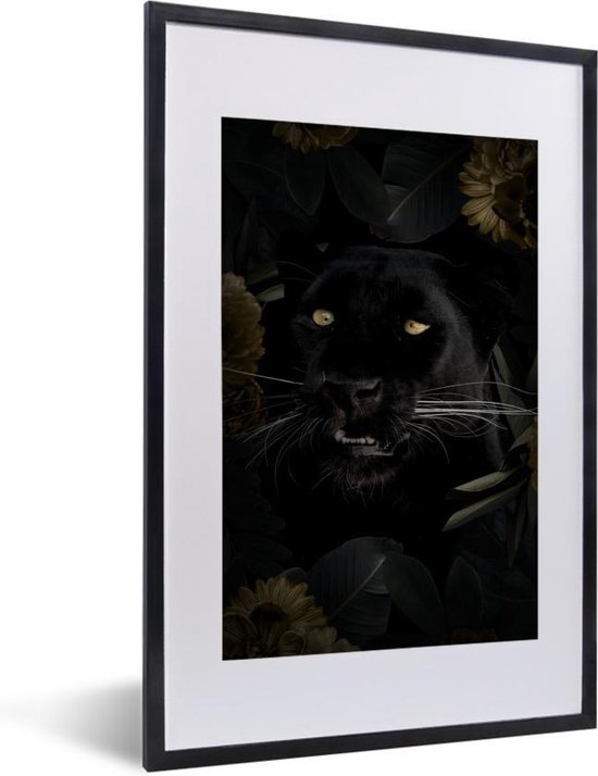 Fotolijst incl. Poster - Panter - Zwart - Bloemen - 40x60 cm ...