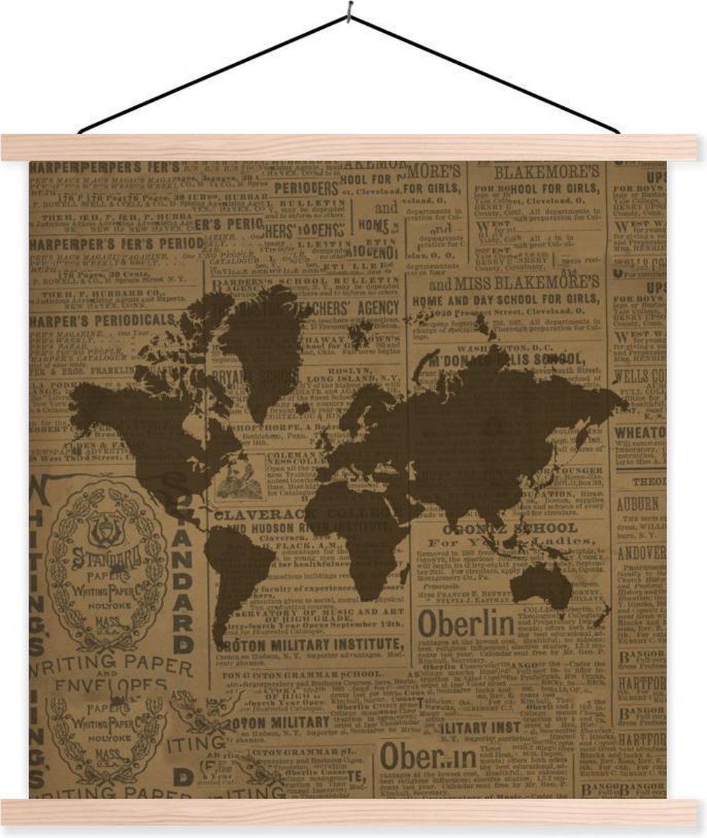 Posterhanger incl. Poster - Schoolplaat - Wereldkaart Bruin - Krant ...