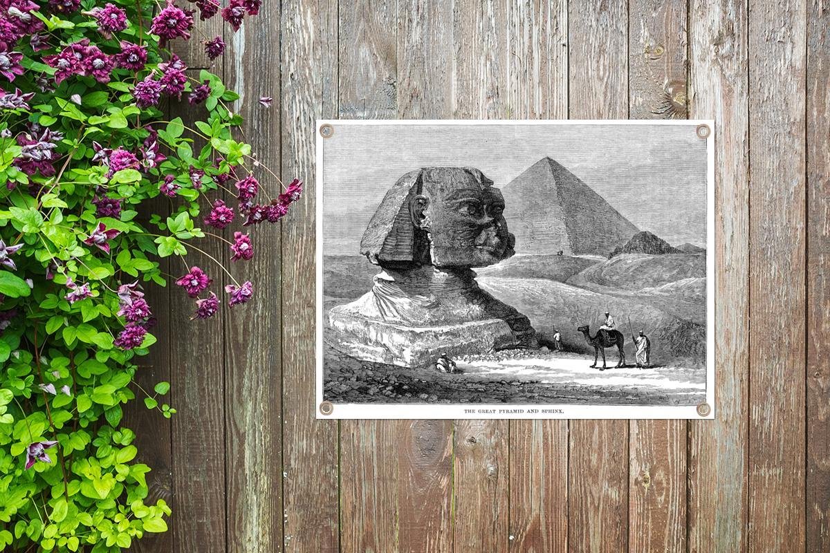 Tuin decoratie Zwart-wit illustratie van de sfinx en de piramide van ...