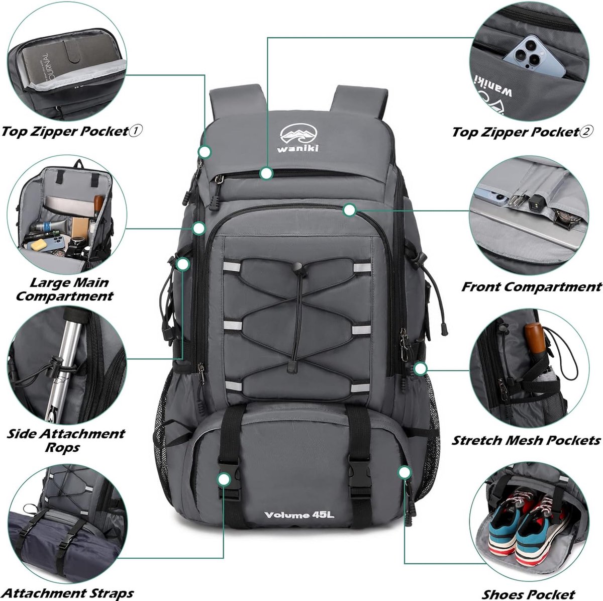 Rugzak wandelrugzak 45 l - heren dames trekkingrugzak reisrugzak rugzak ...