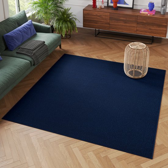 Tapiso Mono Square Vloerkleed Navy Laagpolig Vierkant Tapijt Maat ...