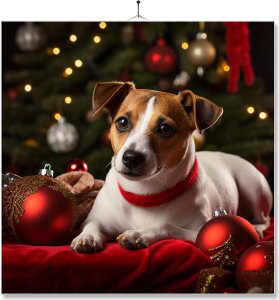 Tegel Met Opdruk | Geschenk | Hond Bij Kerstboom | Jack Russel | bol