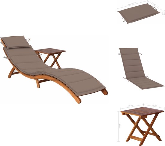 vidaXL Houten Ligbed met Tafel - Massief Acaciahout - 184 x 55 x 64 cm ...