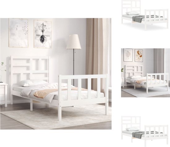 vidaXL Bedframe Massief Grenenhout - Wit - 90 x 200 cm - Multiplex ...