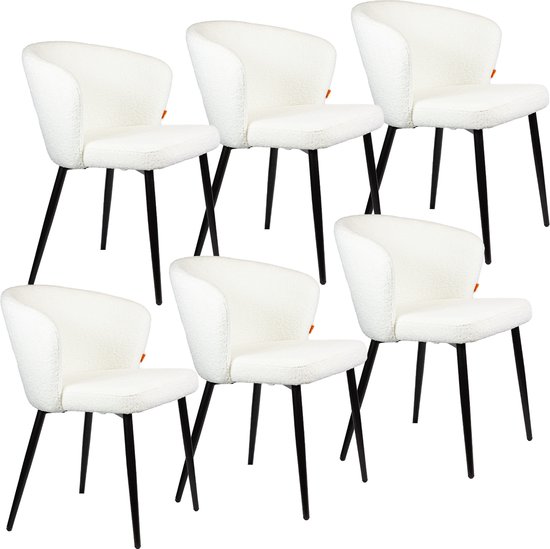 Lina Teddy Eetkamerstoel Everest - Set van 6 Crème - Woonkamerstoel | bol.