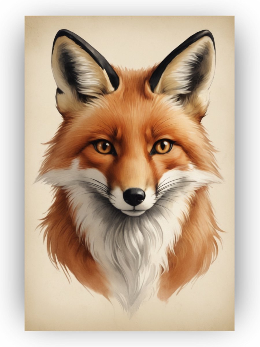 Vos vintage schilderij - Wanddecoratie vintage - Schilderij vos ...