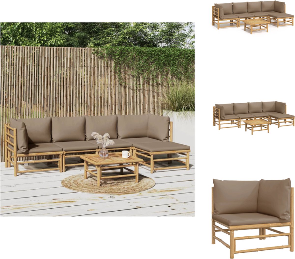vidaXL Tuinset Bamboe - Modulaire loungeset - Inclusief kussens - Met ...