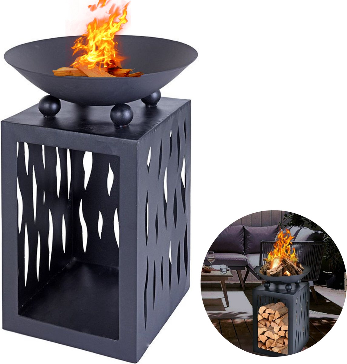 Cheqo® Brasero de Luxe avec Rangement pour Bois - Panier à Feu ...