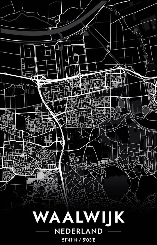 Waalwijk Poster Zwart | Waalwijk Map | Kaart van Waalwijk | Stadposter ...