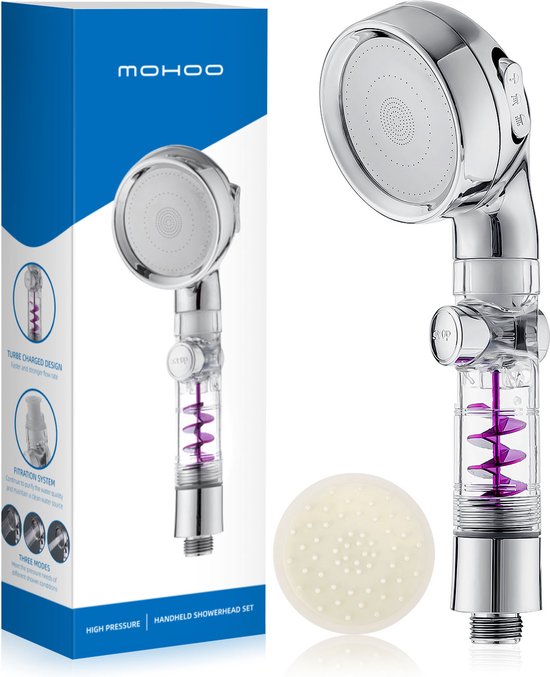 MOHOO Douchekop - Hoge Druk Handdouche - 3 Sproeistanden - Ø 8cm - met Filter & 1,5m... | bol