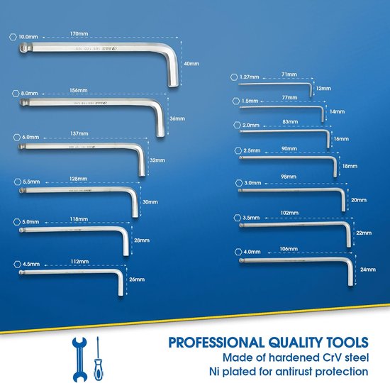 Inbussleutel set met kogelkop 9-delig/12-delig, lang, met clip Zeskant ...