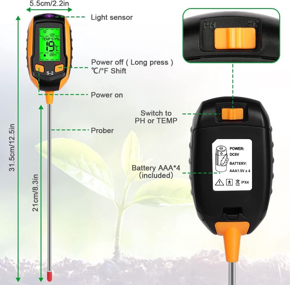 PH meter grond - PH meter - Grondmeter - Digitale meter - Vochtmeter ...