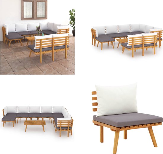 vidaXL 9-delige Loungeset met kussens massief acaciahout - Loungeset ...