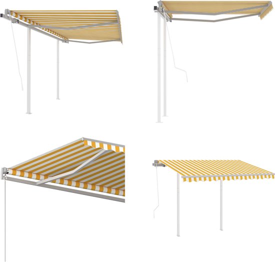 vidaXL Luifel automatisch uittrekbaar met palen 3x2-5 m geel en wit ...