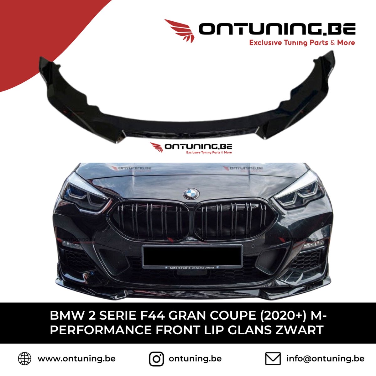 BMW 2 Serie F44 Gran Coupe (2020+) M-Style Look Front Lip Glans Zwart | bol