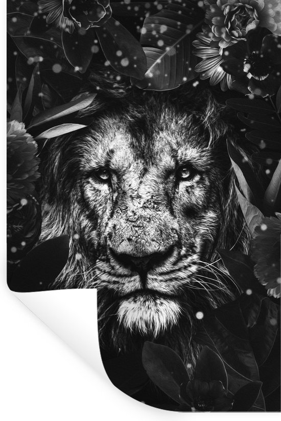 Muurstickers - Sticker Folie - Botanische leeuw met lichtbollen op donkere achtergrond... | bol