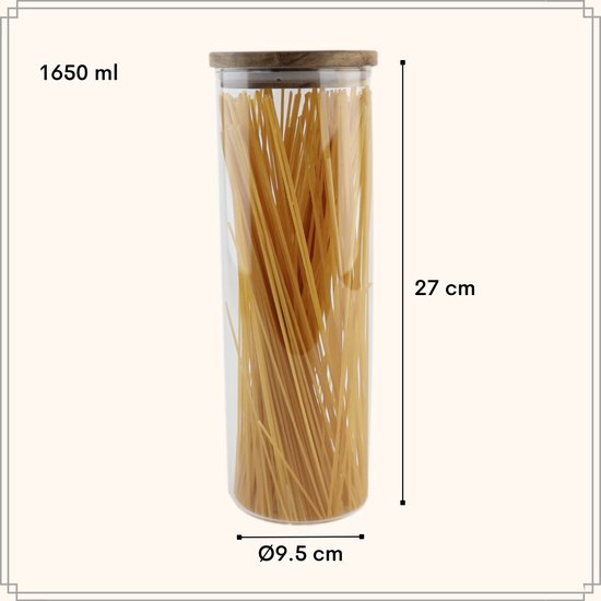 OTIX Voorraadpot - Glas met Deksel - 1650ml - Bruin - Hout - Spaghetti Bewaardoos | bol