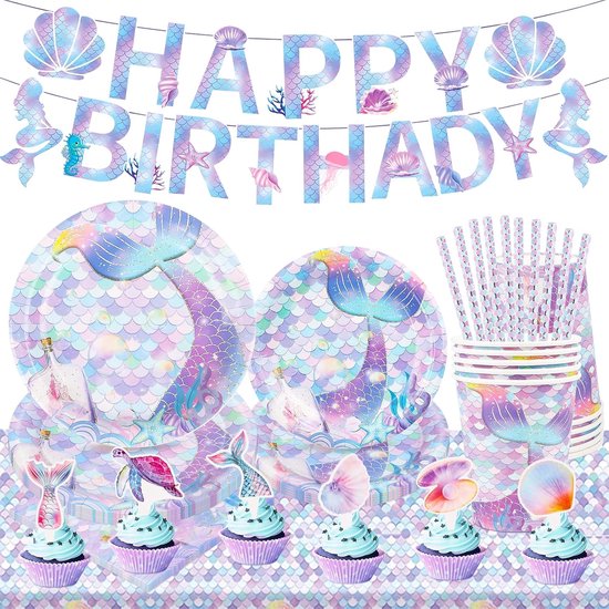 Mermaid Party Dinnerware Set - 86 Pieces Birthday Decoration, Party ...
