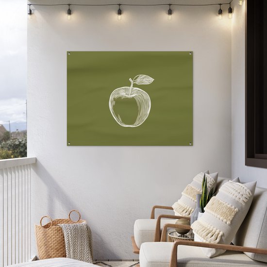 Tuinposter 120x90 cm - Tuindecoratie Lijntekening - Appel - Olijfgroen ...