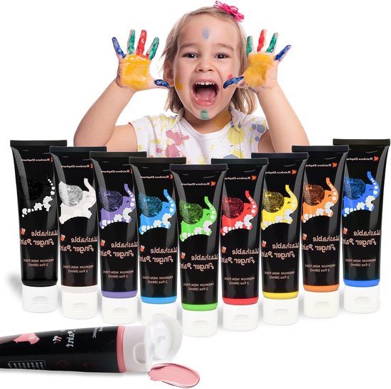 60ml x 10 stuks Kinderverf Set - Niet-giftige Vingerverf voor Kinderen ...