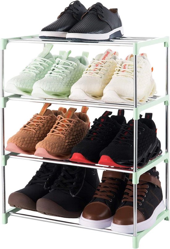 4 Tier Stackable Shoe Rack - Lightweight Shoe Shelf Storage Organizer ...