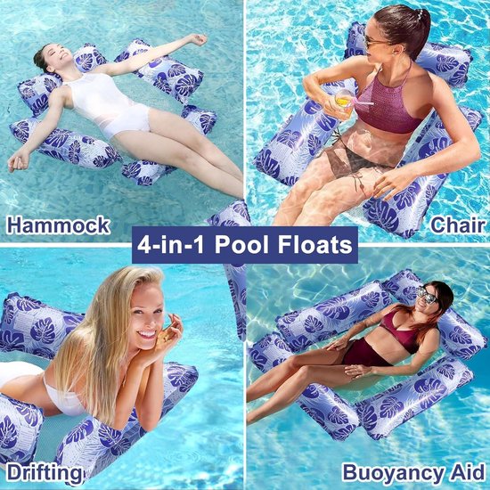 Opblaasbare Pool Float Chair Lounge 4-in-1 waterhangmat voor 100 kg met bekerhouder | bol