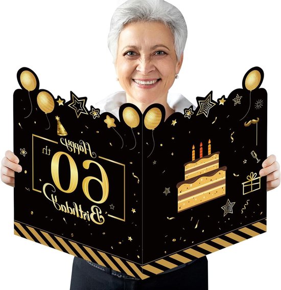 Allecto Plus - Grote Verjaardagskaart voor 60ste Verjaardag - 63 x 40 cm - Zwart... | bol