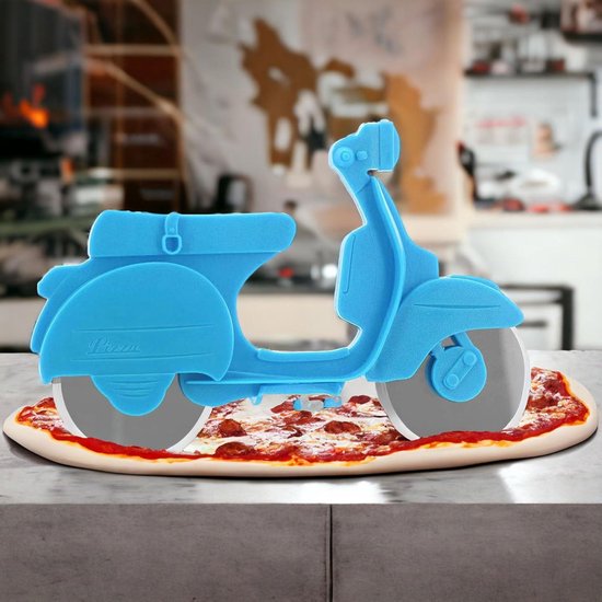 Pizza Cutter Scooter with 2 Stainless Steel Cutter Rollers (Sea Blue) | bol