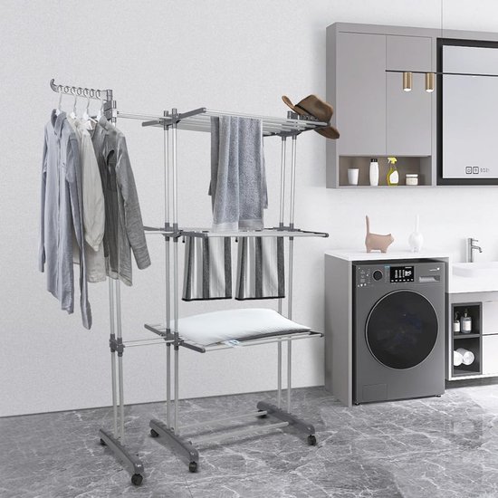 Uittrekbaar Beweegbaar Droogrek met 3 Niveaus - Opvouwbaar voor Binnen ...