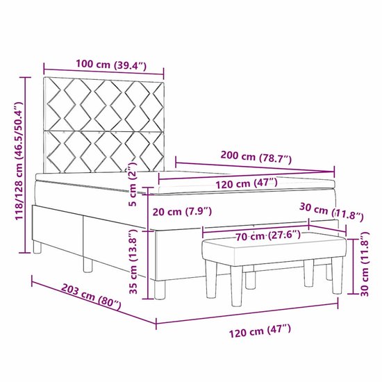 vidaXL - Boxspring - bed - met - matras - Donkergrijs - 120 - x - 200 ...