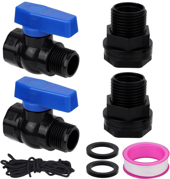 BOXOB 2st 3/4" GHT PVC Regenvat Kraan Set, Tuin Afleiderset met Doorvoertule... | bol