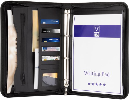 H&S documentenmap A4 met ringband - Leren ordner met schrijfblok en 11 ...