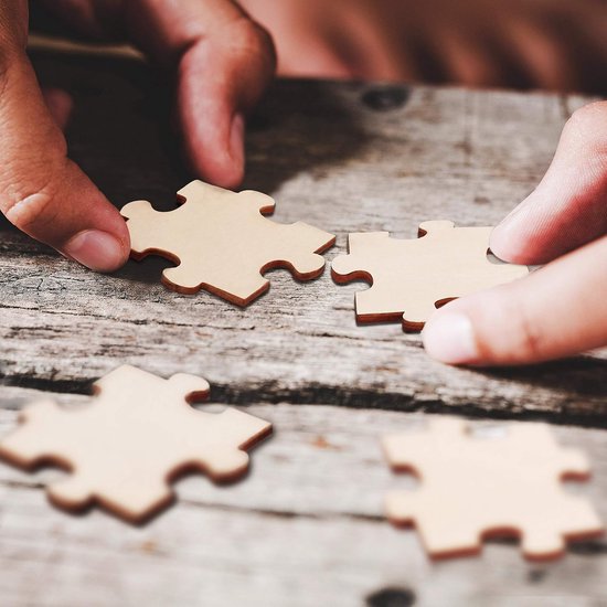 TRANKIELO® – Houten Puzzelstukjes Set (100 Stuks) – 4,5 x 3,8 cm ...