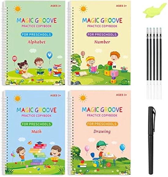 Magisch boek, 4 stuks magische oefenboek, herbruikbaar oefenboek + 5 ...