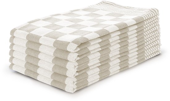 LINNICK Theedoeken set Blok Zand - 65x65 - Set van 6 - Geblokt ...