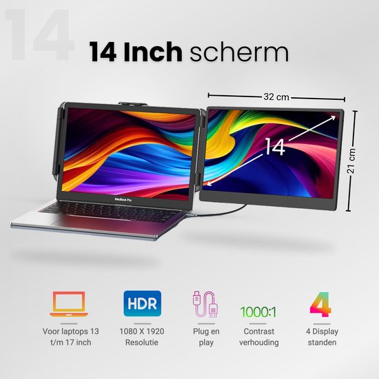 Dirmo S1 Portable Monitor - Extra Draagbaar scherm 14.1 inch - Plug ...