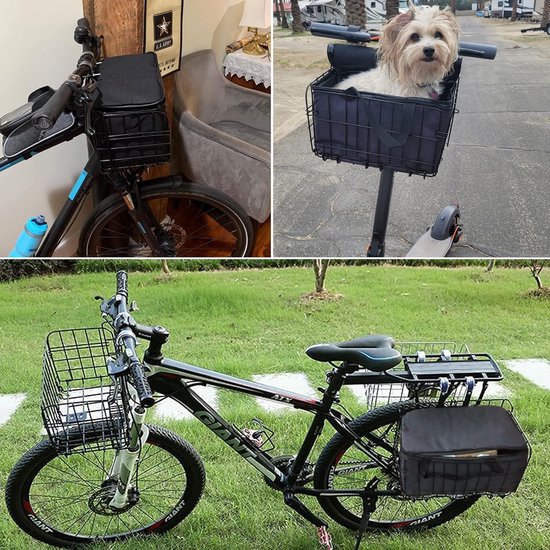 Fietsmand, zwart, opvouwbare hondenmand, fietsmand vooraan met boodschappentas,... | bol