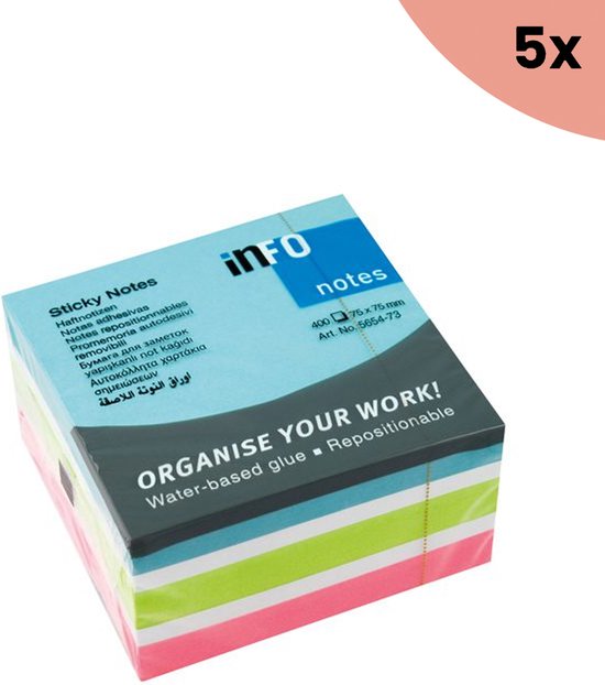 5x Info Notes 75x75mm mix blok a 400 vel | bol