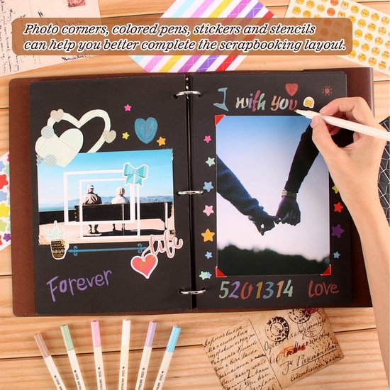 YILEEY Fotoalbum Leren 28 x 21cm, Photo Album Self Adhesive, Zwarte 60 ...