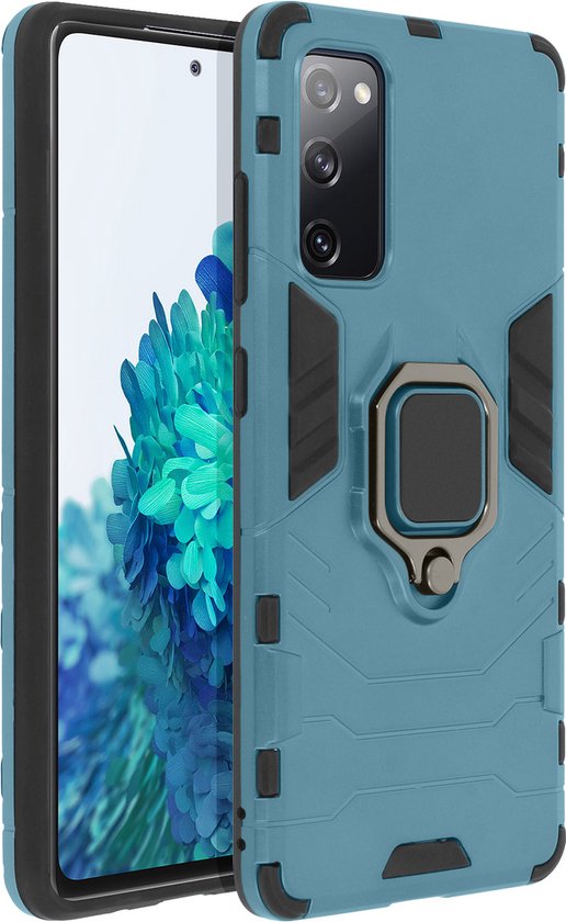 Geschikt voor Samsung Galaxy S20 FE Hybride Sshokbestendige hoes met ringsteun blauw | bol.com