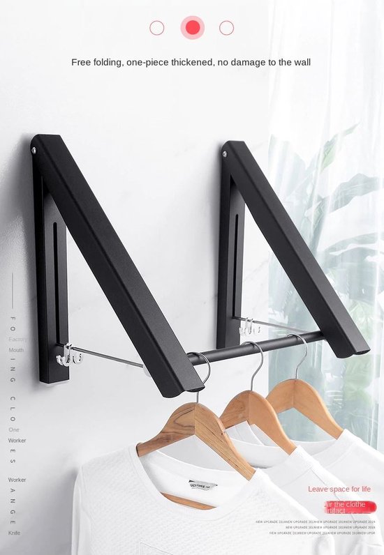 Deluqse Wanddroogrek - Zwart - Inklapbaar - 80 cm - Modern Design ...