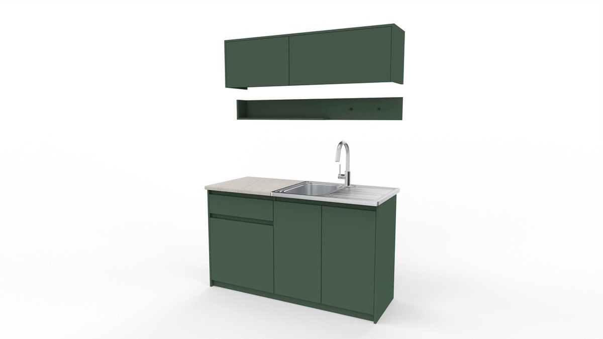 Kleine Keuken 140 cm – Dennen Groen – Keukenblok met Spoelbak & Sifon ...