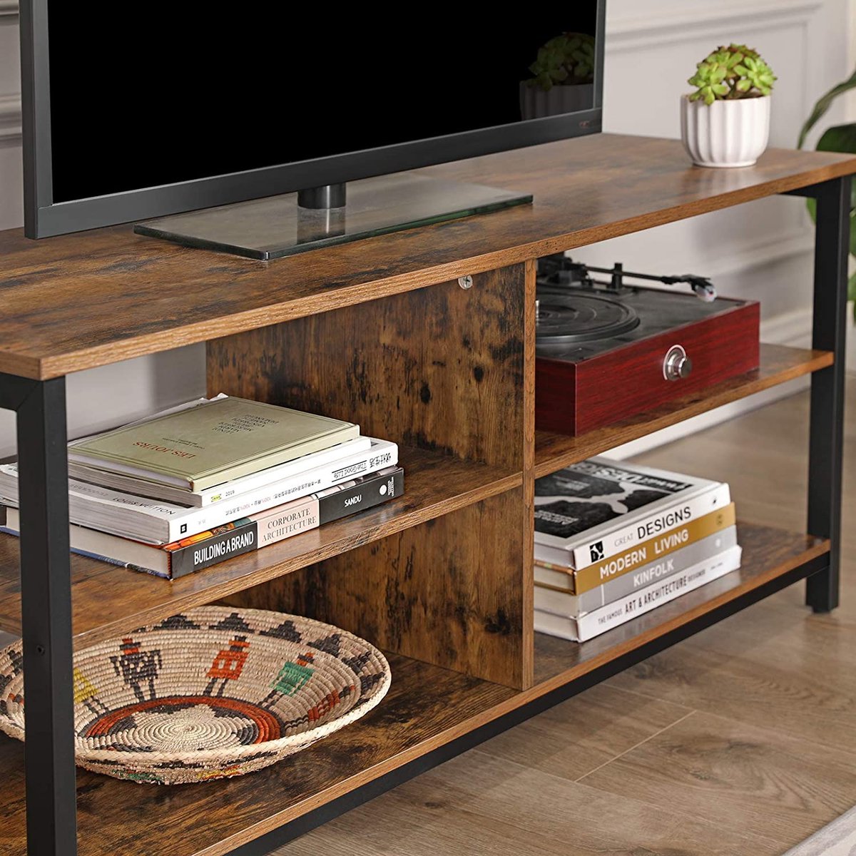 Tv-rek - Salontafel - Met 4 planken - Industrieel design - Donkerbruin ...