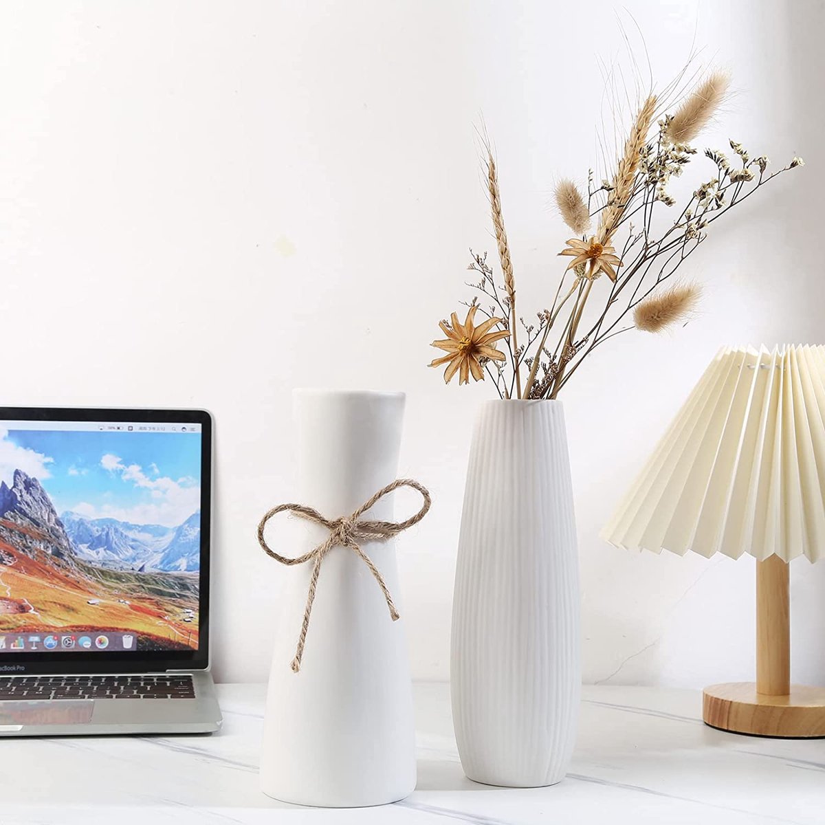 Kingbar Vaas voor pampasgras, keramische vazen set vaas wit mat moderne ...