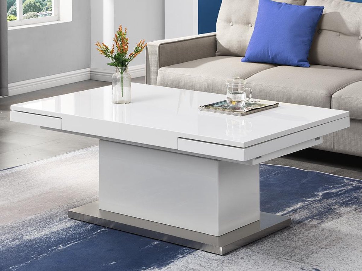 Table basse LAURIA - 2 en 1 - Réhaussable et extensible - Mdf laqué ...