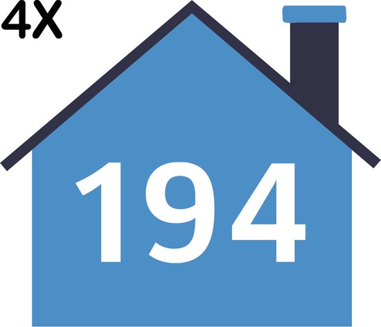 Containerstickers Huisnummer "194" - 25x21,5cm - Blauw Huis met Wit ...
