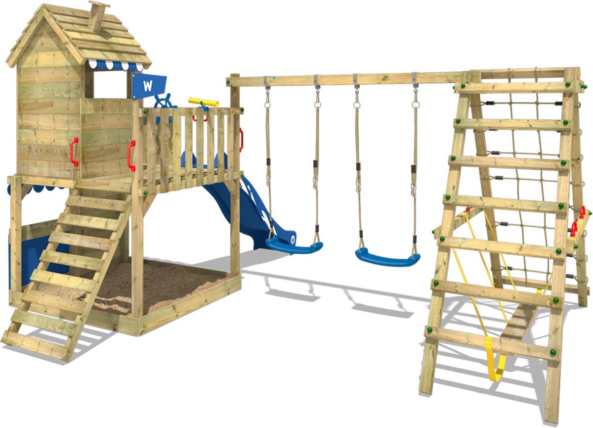 WICKEY Speeltoestel voor tuin Smart Shell met en blauwe glijbaan ...